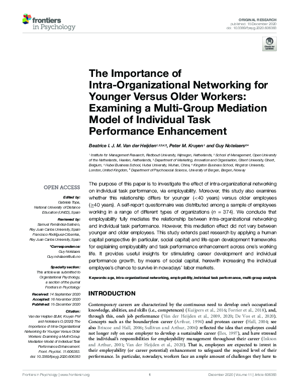 (PDF) The Importance of Intra-Organizational Networking for Younger Versus Older Workers ...