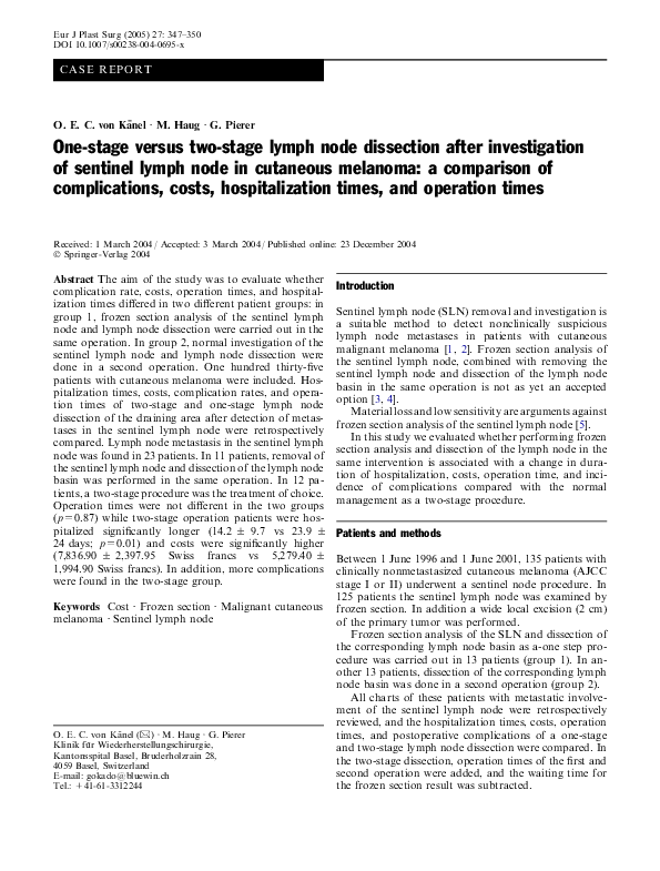 Pdf One Stage Versus Two Stage Lymph Node Dissection After 6042