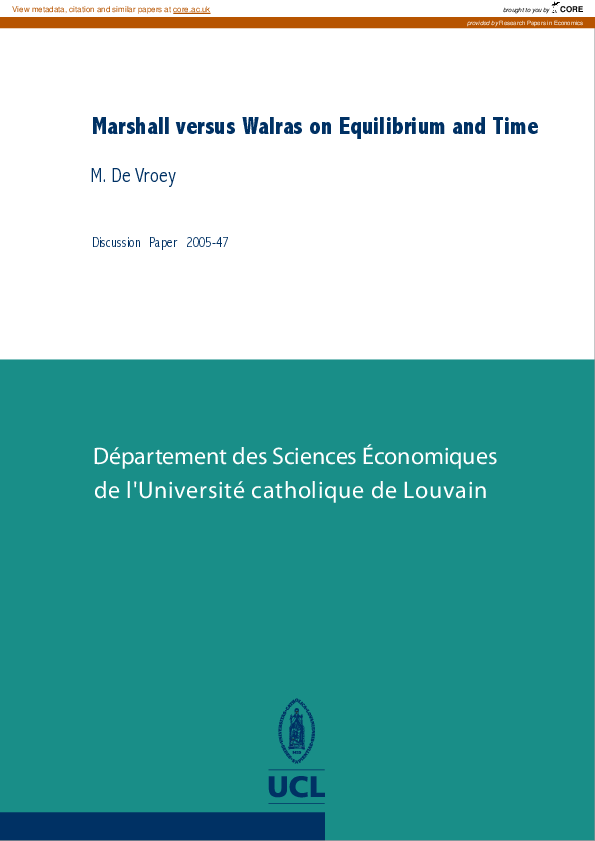 (PDF) Marshall versus Walras on Equilibrium and Time