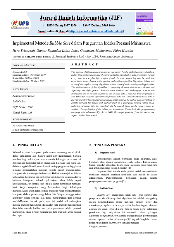 (PDF) Implemetasi Metode Bubble Sort Dalam Pengurutan Indeks Prestasi ...