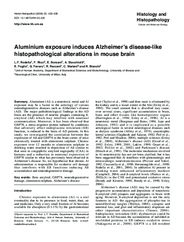 (PDF) Aluminium exposure induces Alzheimer's disease-like ...
