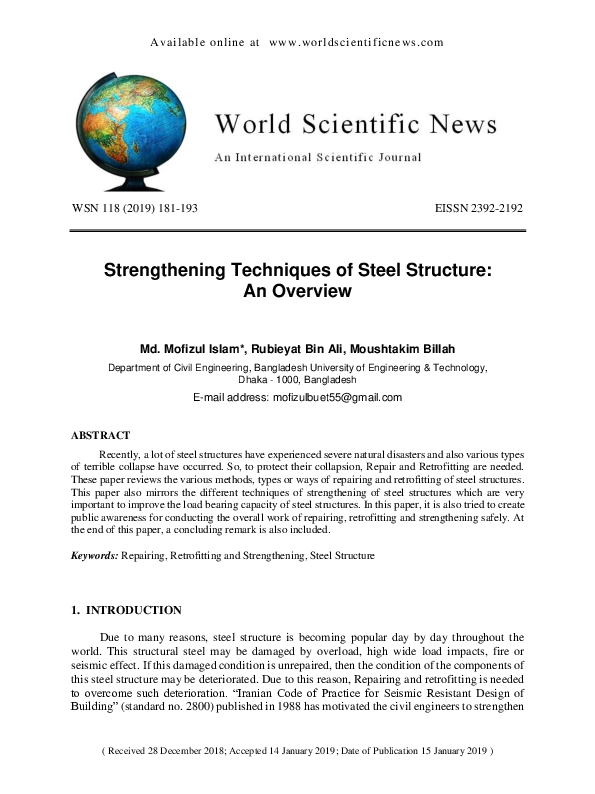 (PDF) Strengthening Techniques of Steel Structure: An Overview