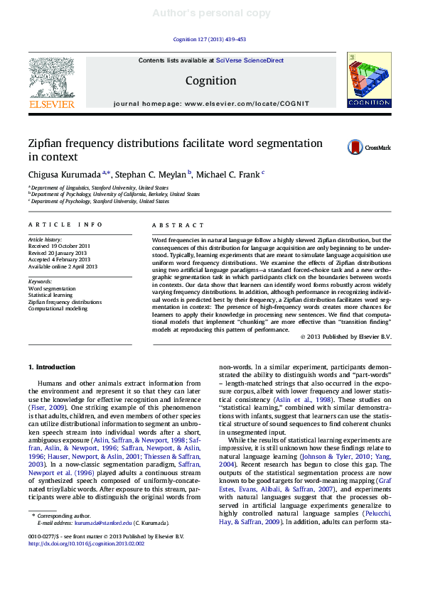 (PDF) Contents lists available at SciVerse ScienceDirect Cognition