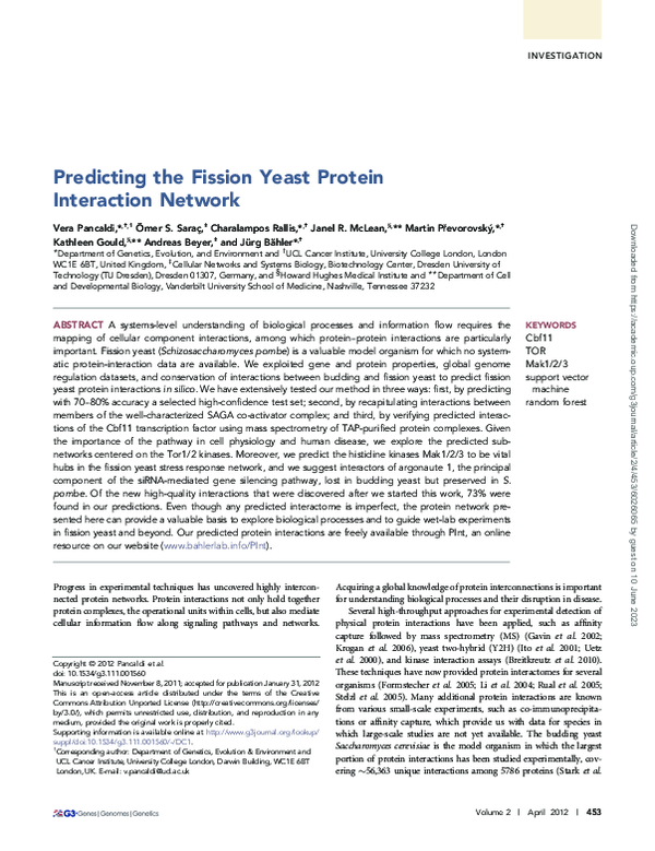 (PDF) Predicting the Fission Yeast Protein Interaction Network