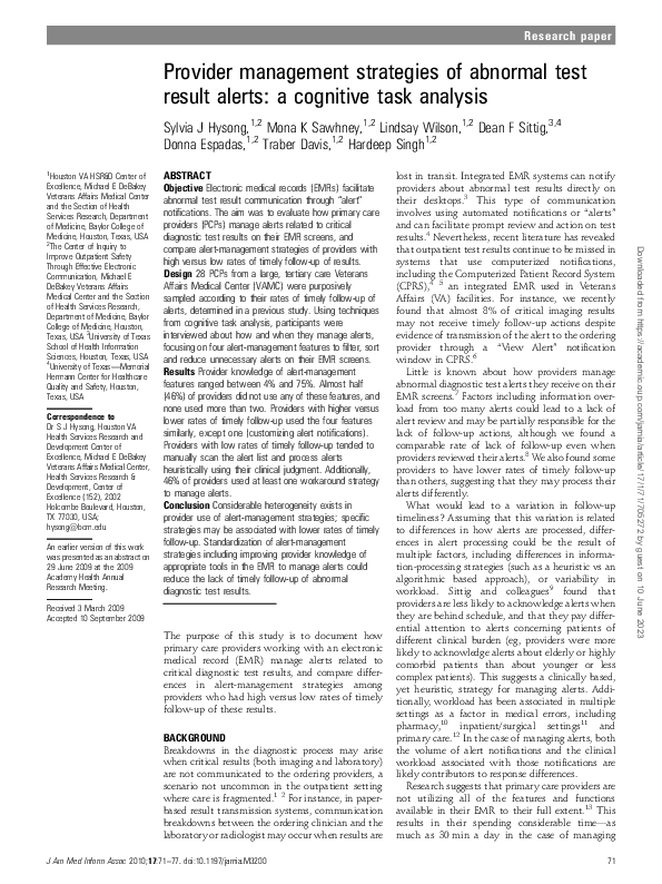 (PDF) Provider management strategies of abnormal test result alerts: a ...
