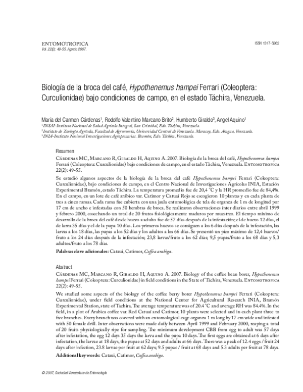 (PDF) Biología de la broca del café, Hypothenemus hampei Ferrari ...