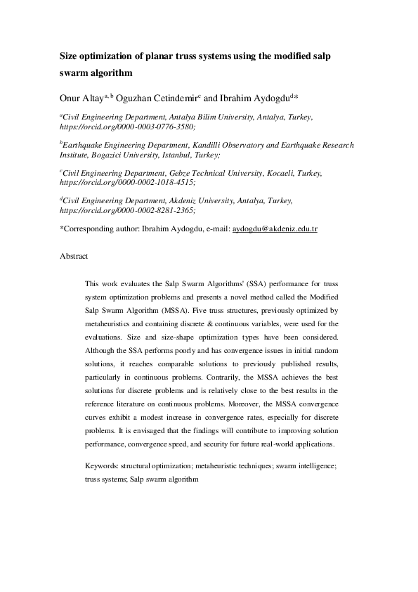 (PDF) Size optimization of planar truss systems using the modified salp swarm algorithm