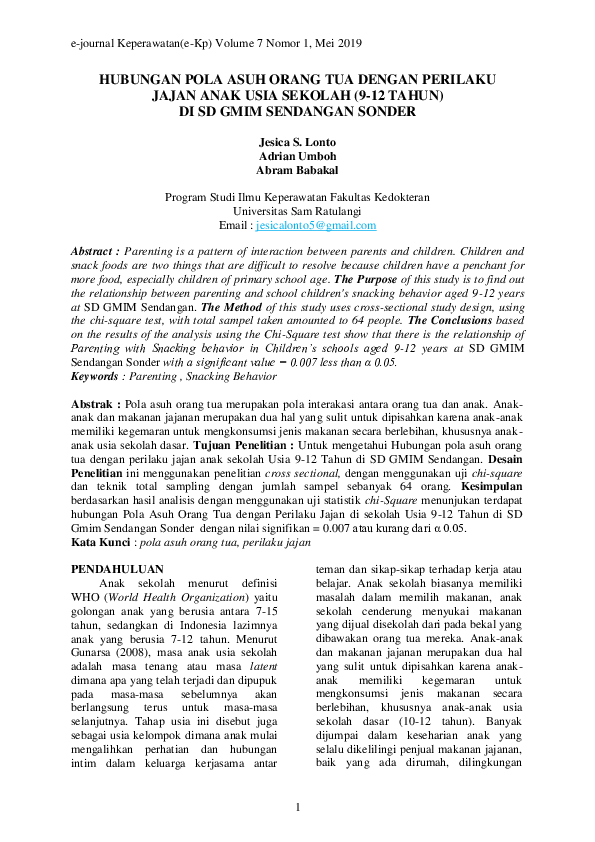 (PDF) Hubungan Pola Asuh Orang Tua Dengan Perilaku Jajan Anak Usia Sekolah (9-12 Tahun) DI SD ...