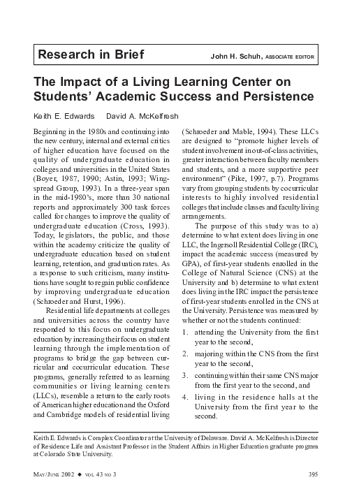 (PDF) The Impact of a Living Learning Center on Students' Academic ...