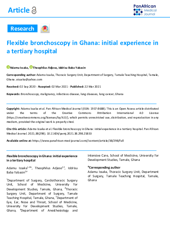 (PDF) Flexible bronchoscopy in Ghana: initial experience in a tertiary ...
