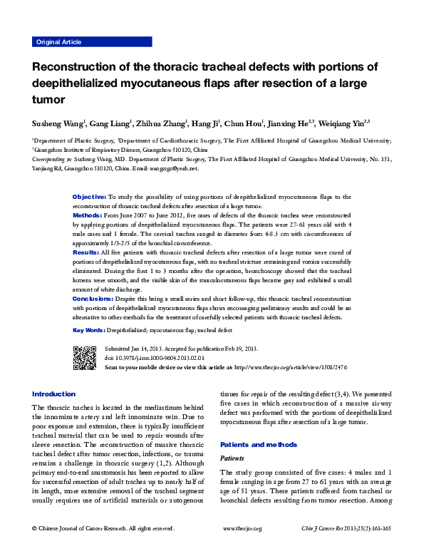 (PDF) Reconstruction of the thoracic tracheal defects with portions of ...