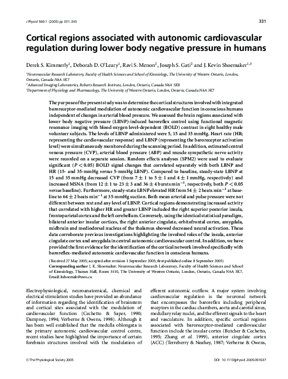 (PDF) Cortical regions associated with autonomic cardiovascular regulation during lower body ...