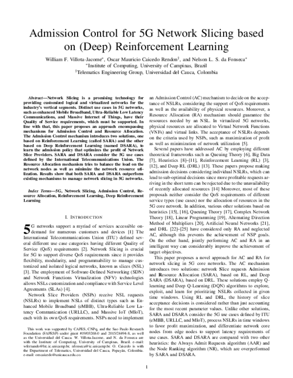 Pdf Admission Control For 5g Network Slicing Based On Deep Reinforcement Learning