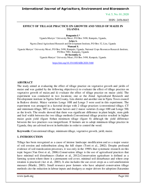 Pdf Effect Of Tillage Practice On Growth And Yield Of Maize In Uganda