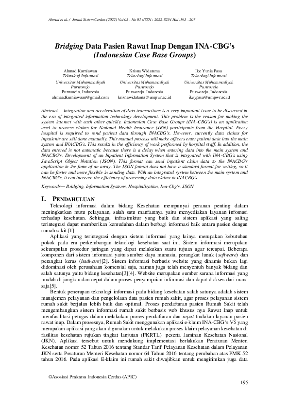(PDF) Bridging Data Pasien Rawat Inap Dengan INA-CBG’s (Indonesian Case ...