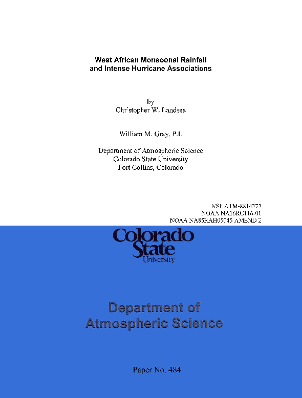 (PDF) West African monsoonal rainfall and intense hurricane associations