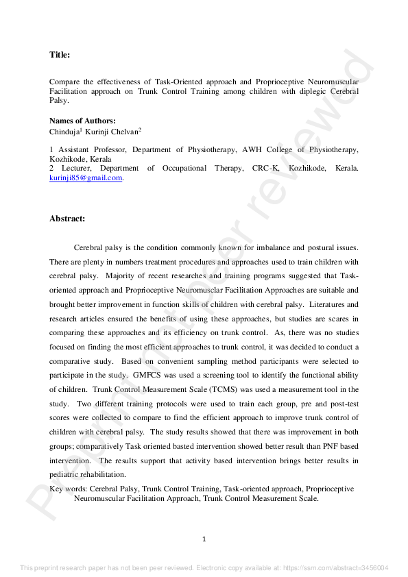(PDF) Compare the effectiveness of Task-Oriented approach and Proprioceptive Neuromuscular ...