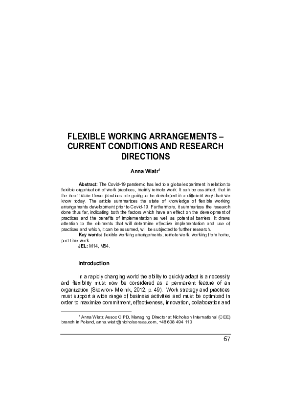 (PDF) Flexible Working Arrangements – Current Conditions And Research ...