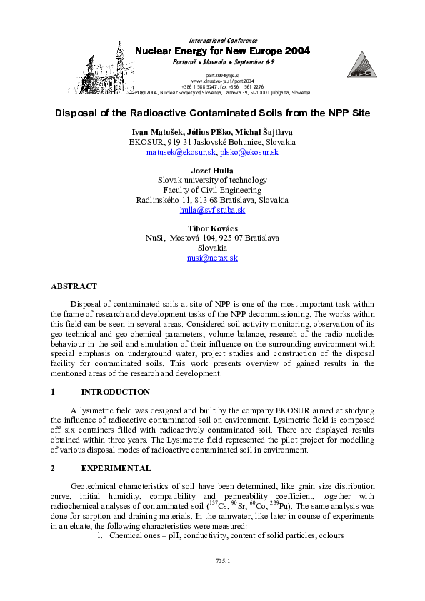 (PDF) Disposal of the Radioactive Contaminated Soils from the NPP Site