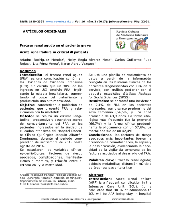 (PDF) Fracaso renal agudo en el paciente grave / Acute renal failure in ...