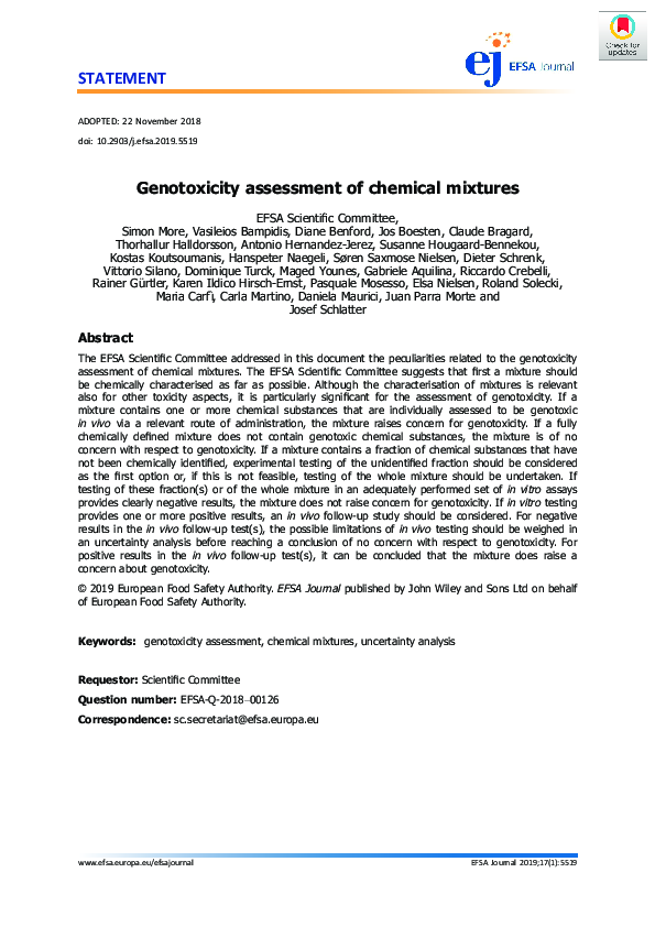 (PDF) Genotoxicity assessment of chemical mixtures