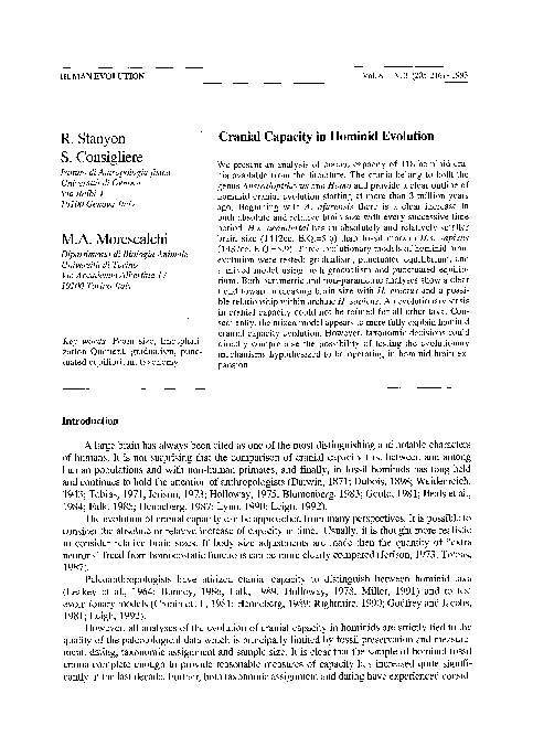 (PDF) Cranial capacity in hominid evolution