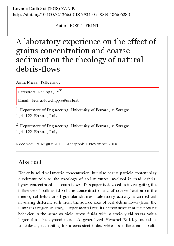 (PDF) A laboratory experience on the effect of grains concentration and coarse sediment on the ...
