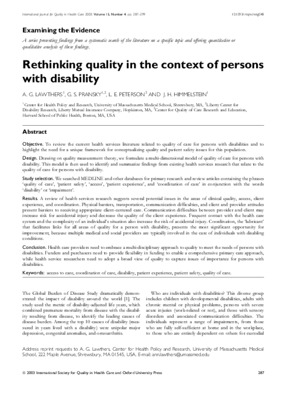 (PDF) Rethinking quality in the context of persons with disability