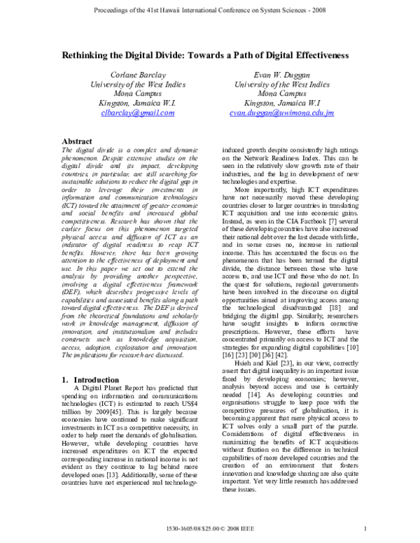 (PDF) Rethinking the Digital Divide: Towards a Path of Digital Effectiveness | Evan Duggan ...