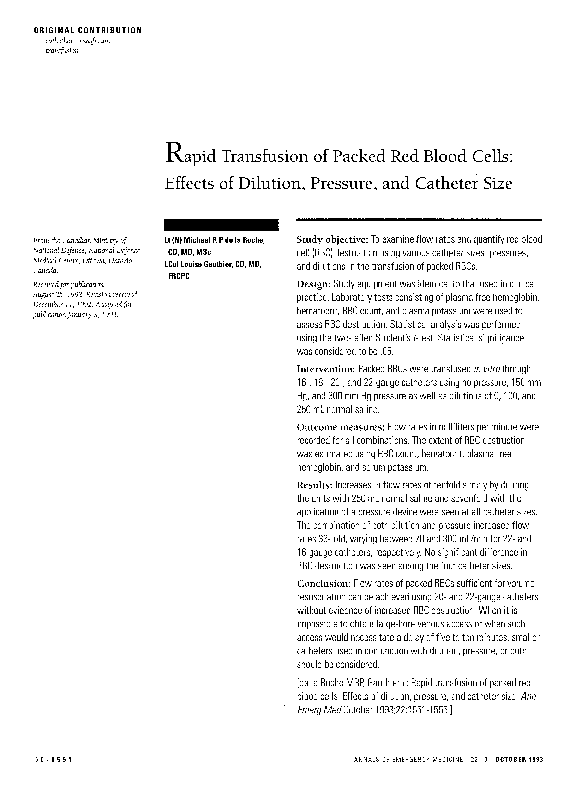 (PDF) Rapid transfusion of packed red blood cells: Effects of dilution ...