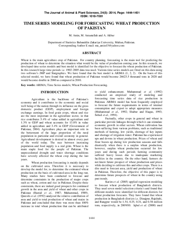 (PDF) Time Series Modeling for Forecasting Wheat Production of Pakistan