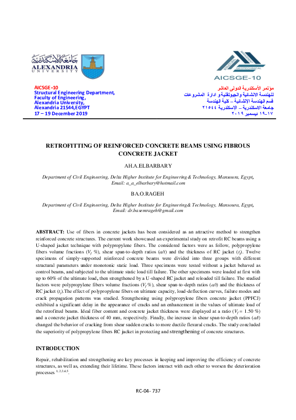Pdf Retrofitting Of Reinforced Concrete Beams Using Fibrous Concrete