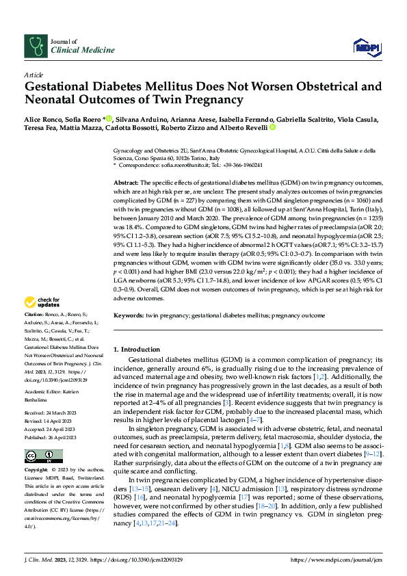 (PDF) Gestational Diabetes Mellitus Does Not Worsen Obstetrical and ...