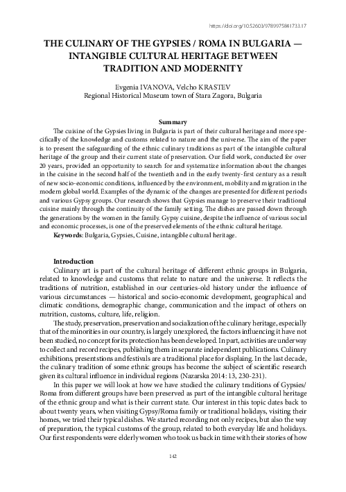 (PDF) The culinary of the gypsies / roma in Bulgaria — intangible ...