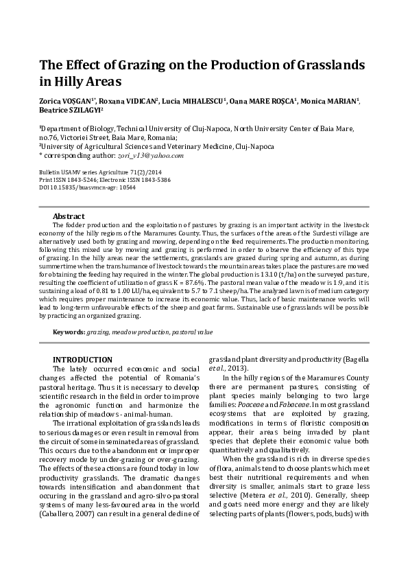 (PDF) The Effect of Grazing on the Production of Grasslands in Hilly Areas