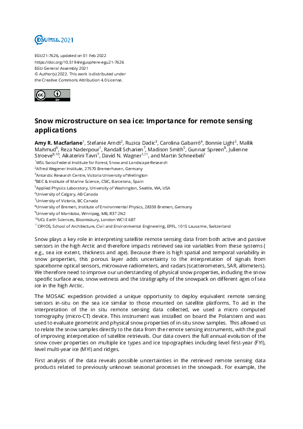 (PDF) Snow microstructure on sea ice: Importance for remote sensing ...