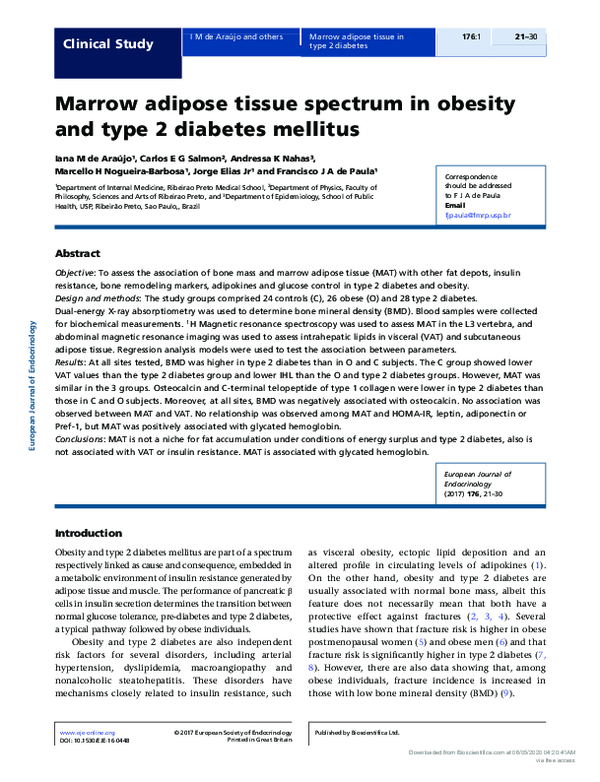 (PDF) Marrow Adipose Tissue Spectrum in Obesity and Type 2 Diabetes ...
