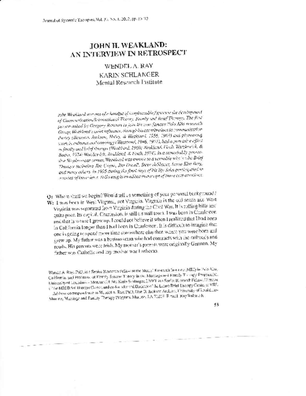 (PDF) John H. Weakland: An Interview in Retrospect