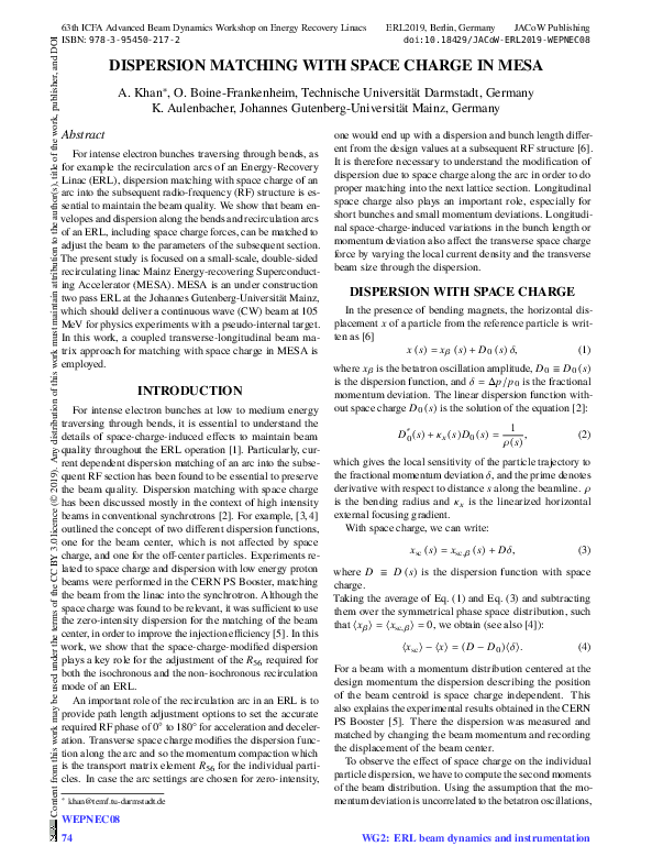 (PDF) Dispersion Matching With Space Charge in MESA