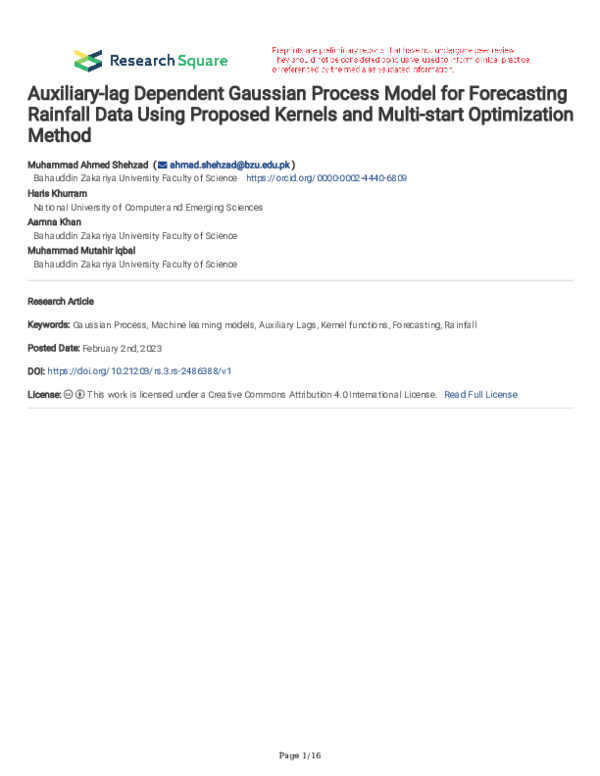 (PDF) Gaussian Process Model for Rainfall Forecasting