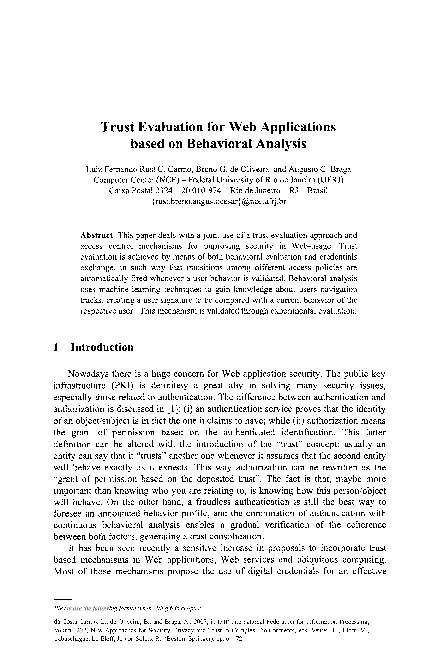 Pdf Trust Evaluation For Web Applications Based On Behavioral Analysis Breno Luiz Ferreira