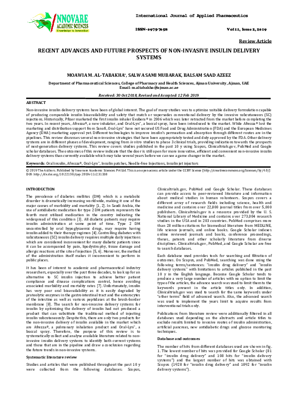 (PDF) Recent Advances and Future Prospects of Non-Invasive Insulin ...