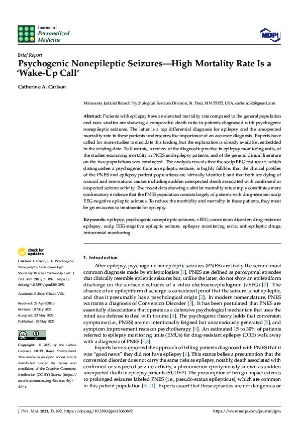 (PDF) Psychogenic Nonepileptic Seizures—High Mortality Rate Is a ‘Wake ...