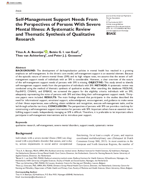 (PDF) Self-Management Support Needs From the Perspectives of Persons With Severe Mental Illness ...