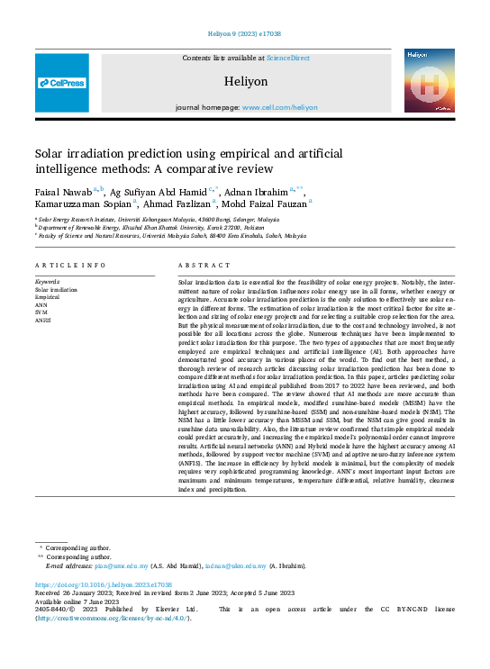 (PDF) Solar irradiation prediction using empirical and artificial intelligence methods: A ...