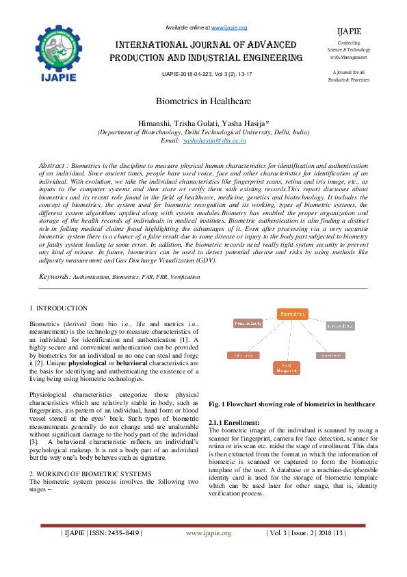 (PDF) Biometrics in Healthcare