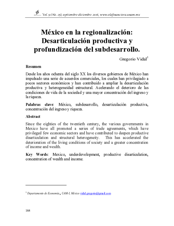 (PDF) México en la regionalización: Desarticulación productiva y profundización del subdesarrollo