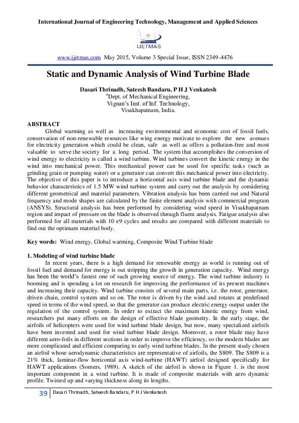 (PDF) 39 Dasari Thrinadh Static and Dynamic Analysis of Wind Turbine Blade