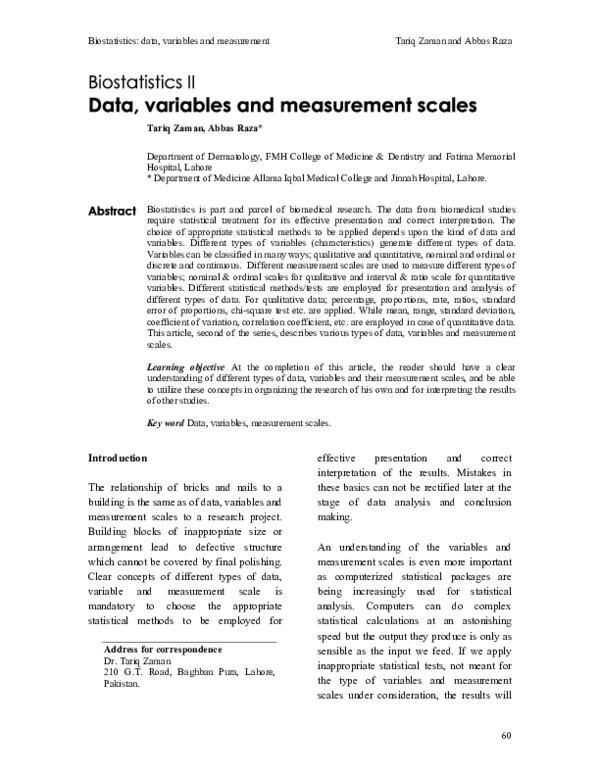 (PDF) Data, variables and measurement scales