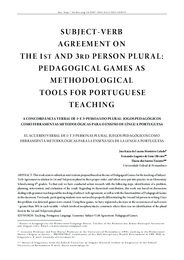 (PDF) Subject-Verb Agreement on the 1st and 3rd Person Plural ...